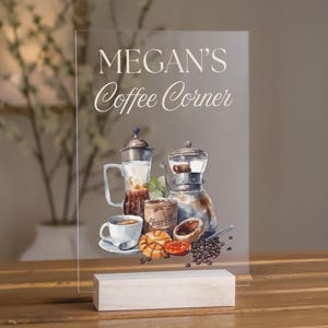 Personalized Acrylic Coffee Bar Sign: Custom Name, Wood Base - Etsy