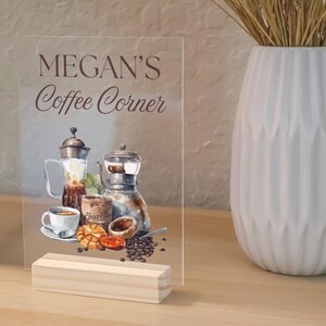 Personalized Acrylic Coffee Bar Sign: Custom Name, Wood Base - Etsy
