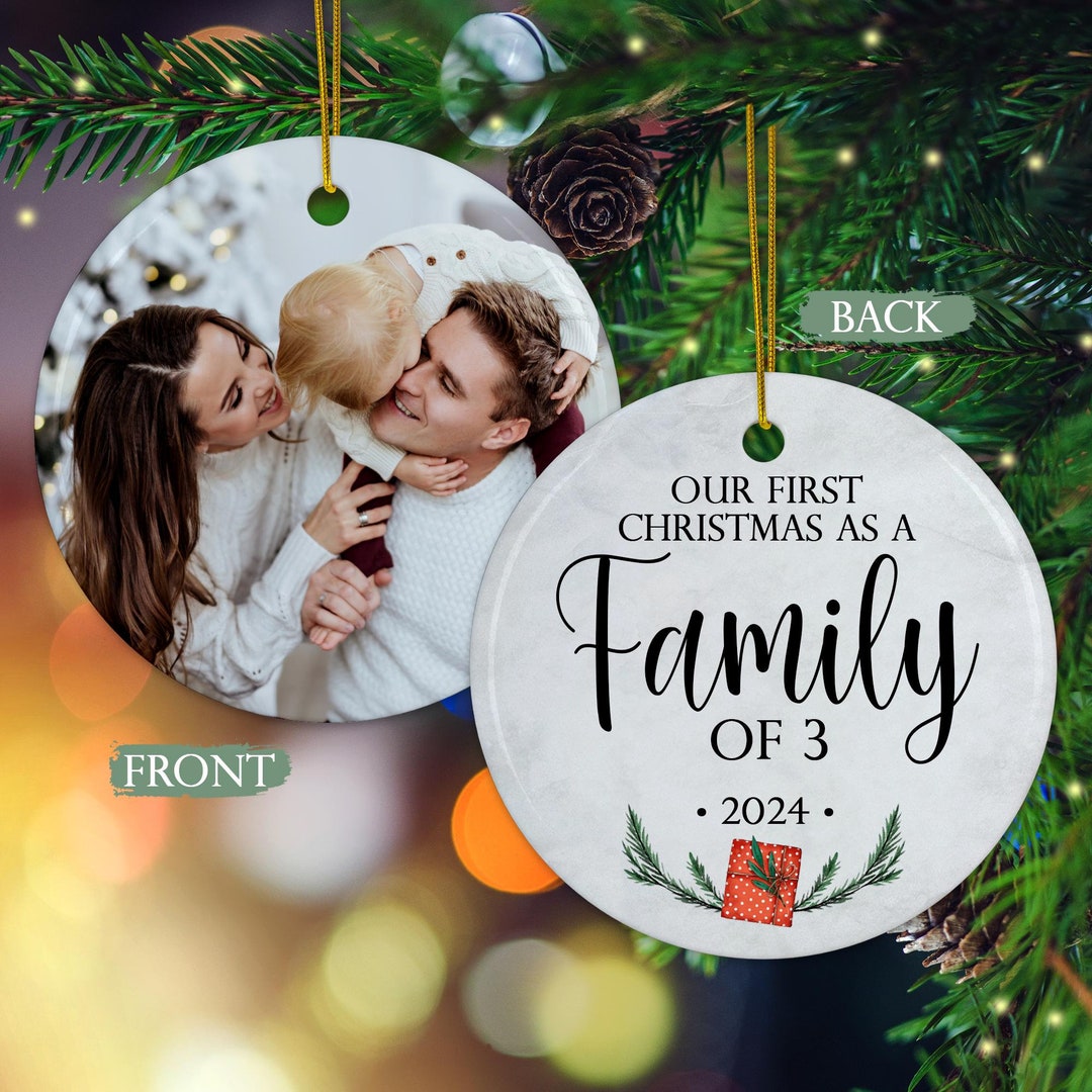 First Christmas as a Family of 3, Family of 3 Photo Christmas Ornament ...