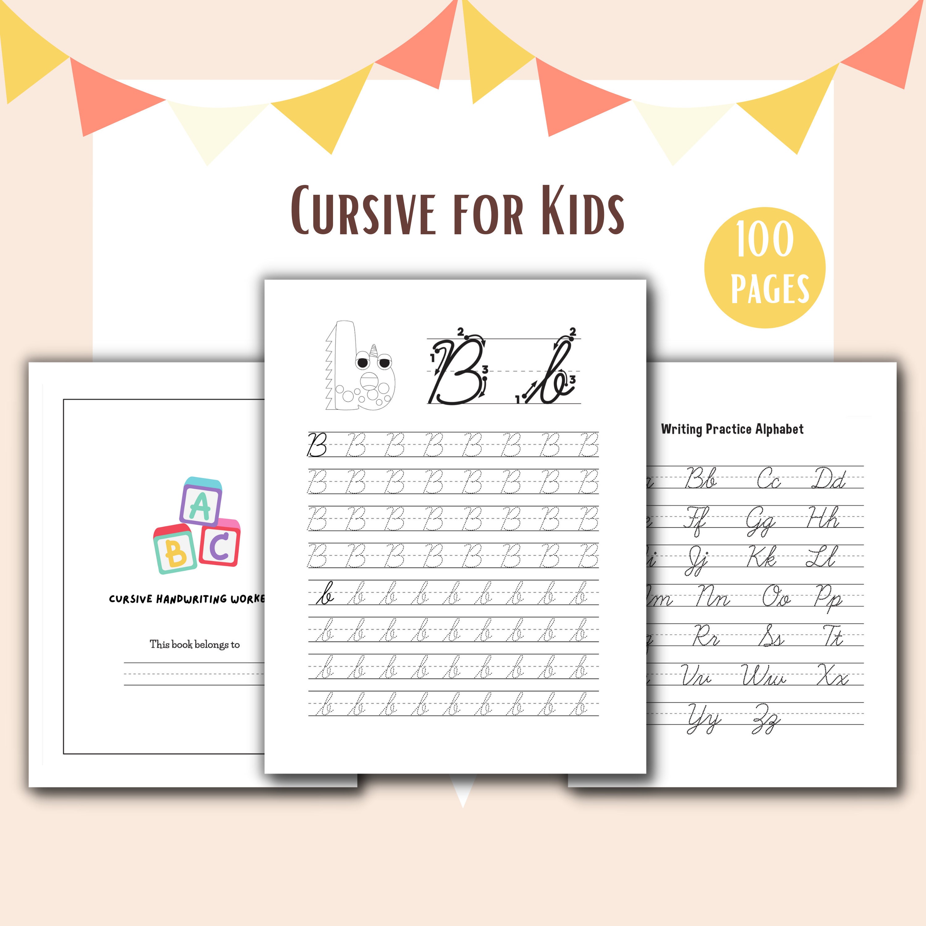 Cursive for Kids | Kdp Interior | 100 Page Printable Cursive Workbook ...
