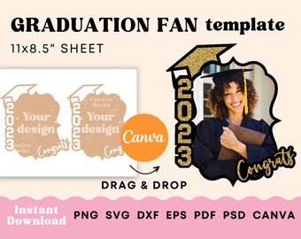 Graduation Fan Template, Graduation Paddle Fan Template, Custom Grad ...