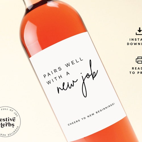 Pairs Well With a New Job Printable Wine Label New Job Gift - Etsy