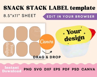Snack Template, Snack Stack Chip Topper Label Template, Party Favor ...