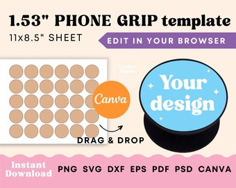 Phone Grip Template, 1.5" Phone Holder Template, Canva Phone Grip ...