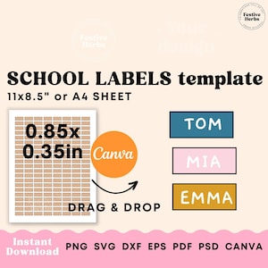 School Supply Labels Svg, Name Labels Template to Print PNG PDF Canva ...