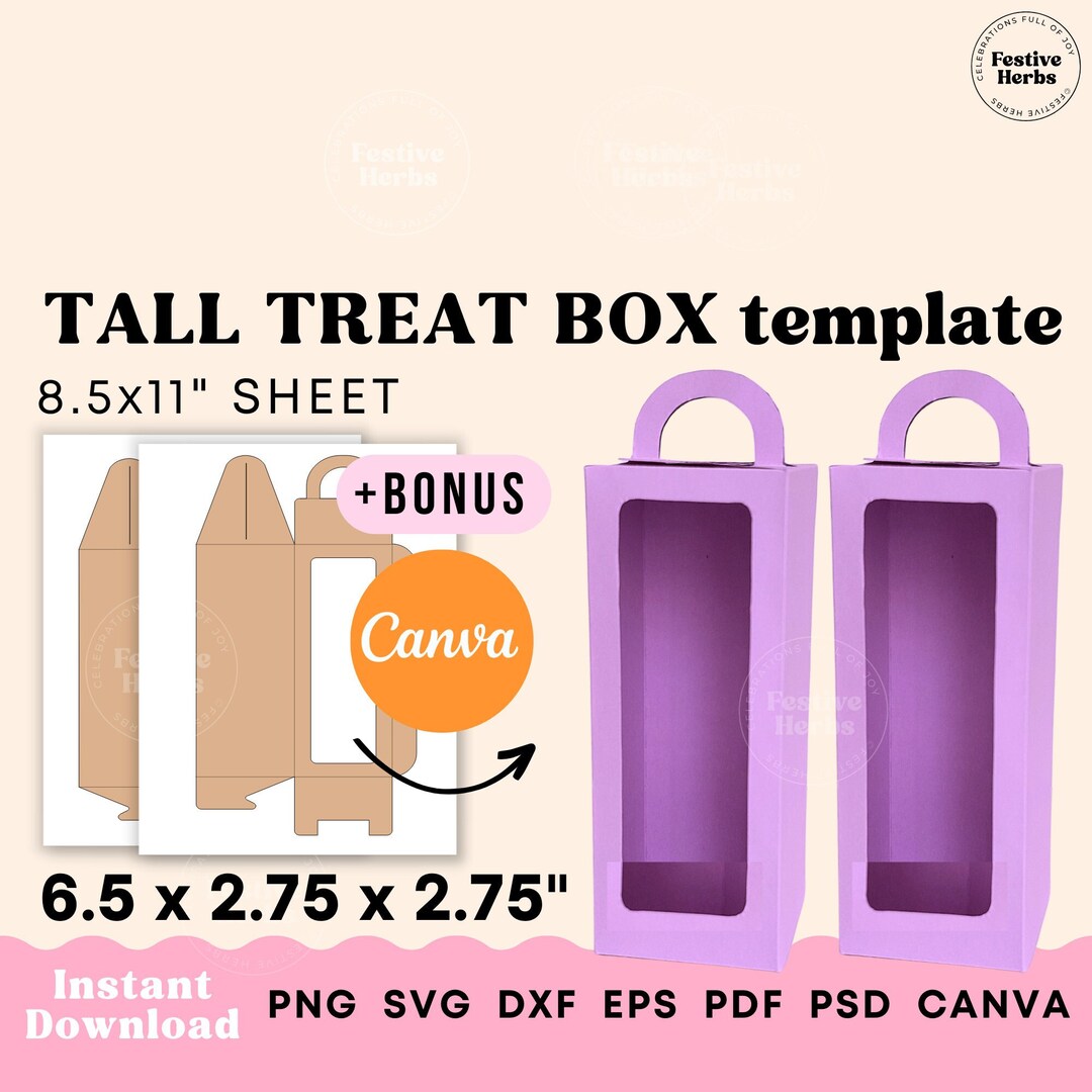 Tall Box Template, Doll Box Digital Template for Party Favors, Gift Box ...
