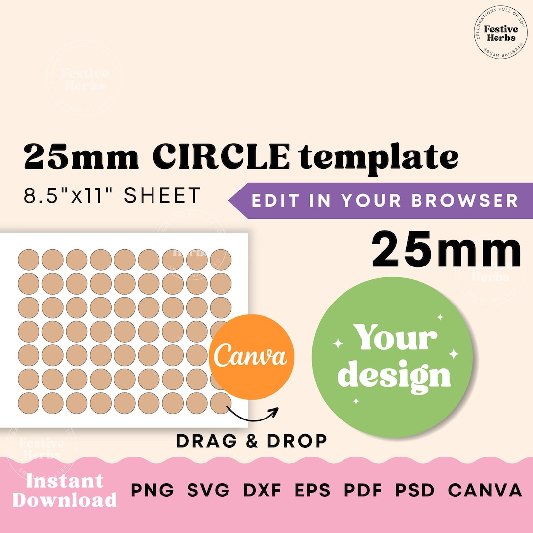 25mm Circle Template, Circle SVG Circle Label Template, Sticker ...