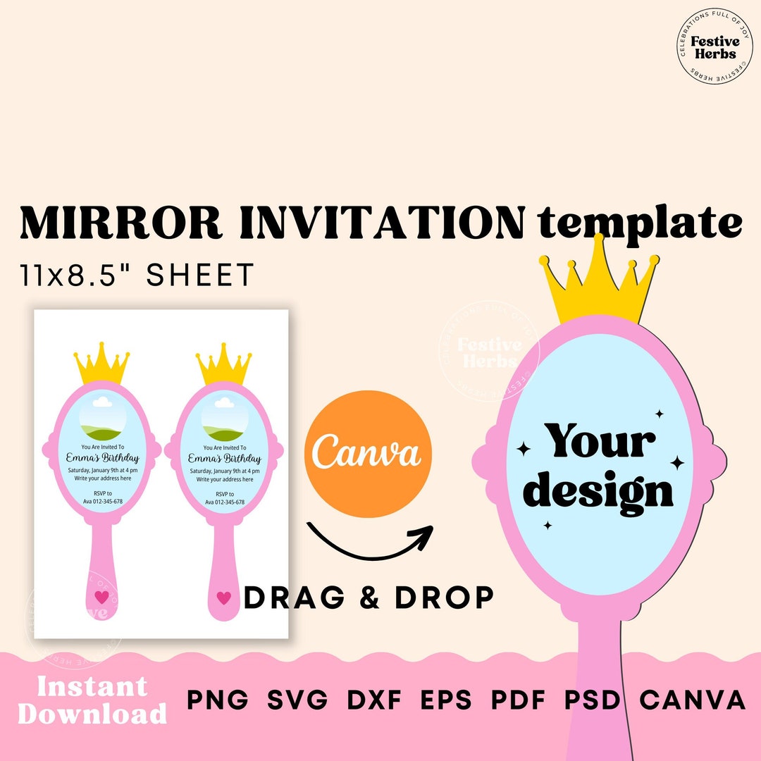Mirror Invitation Template, Princess Birthday Invitation Template ...