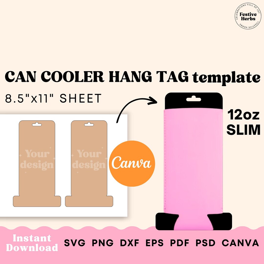 12oz SLIM Can Cooler Hang Tag Template, Beer Cooler Tag Template, Can ...