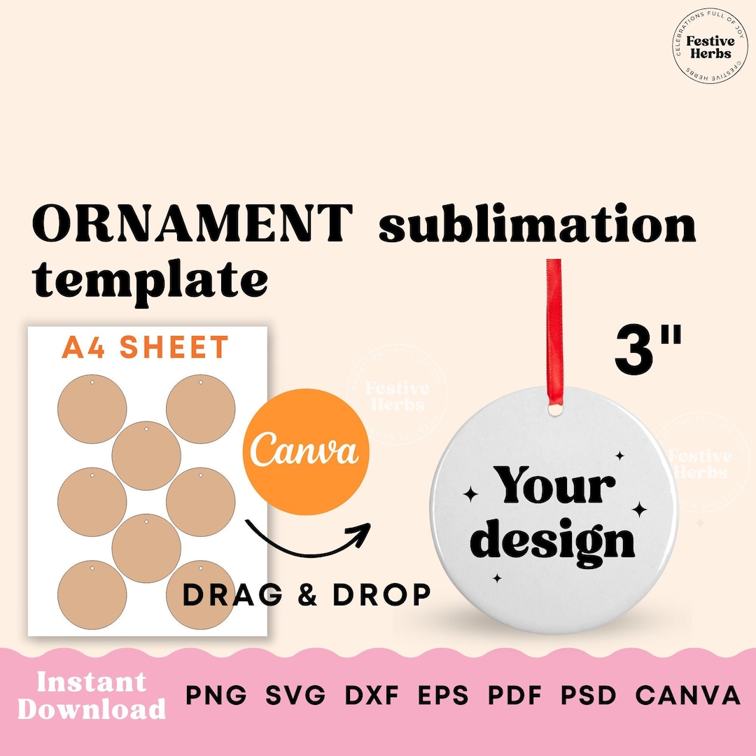 3 Inch Round Ceramic Ornament Template, Round Ornament SVG, Sublimation ...