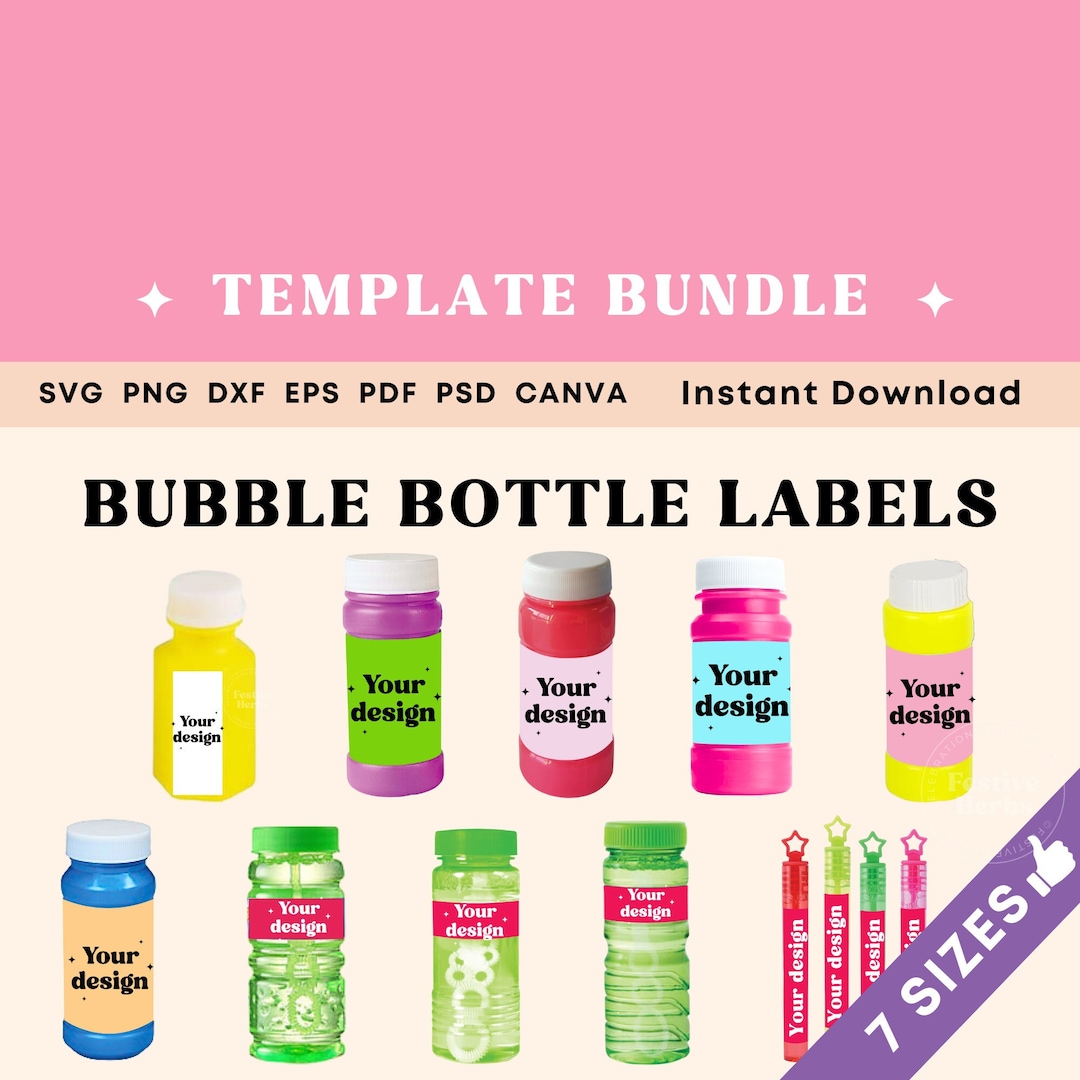 Bubble Bottle Label Template BUNDLE, Party Favor Templates Canva, Kids ...