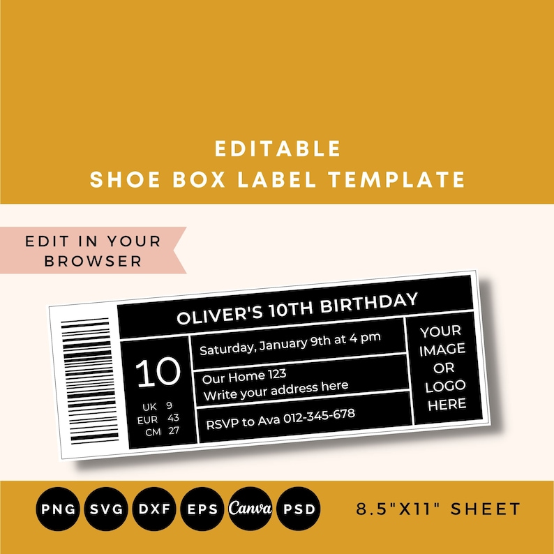 Shoe Box Label Template Shoe Box Label SVG Label Template - Etsy