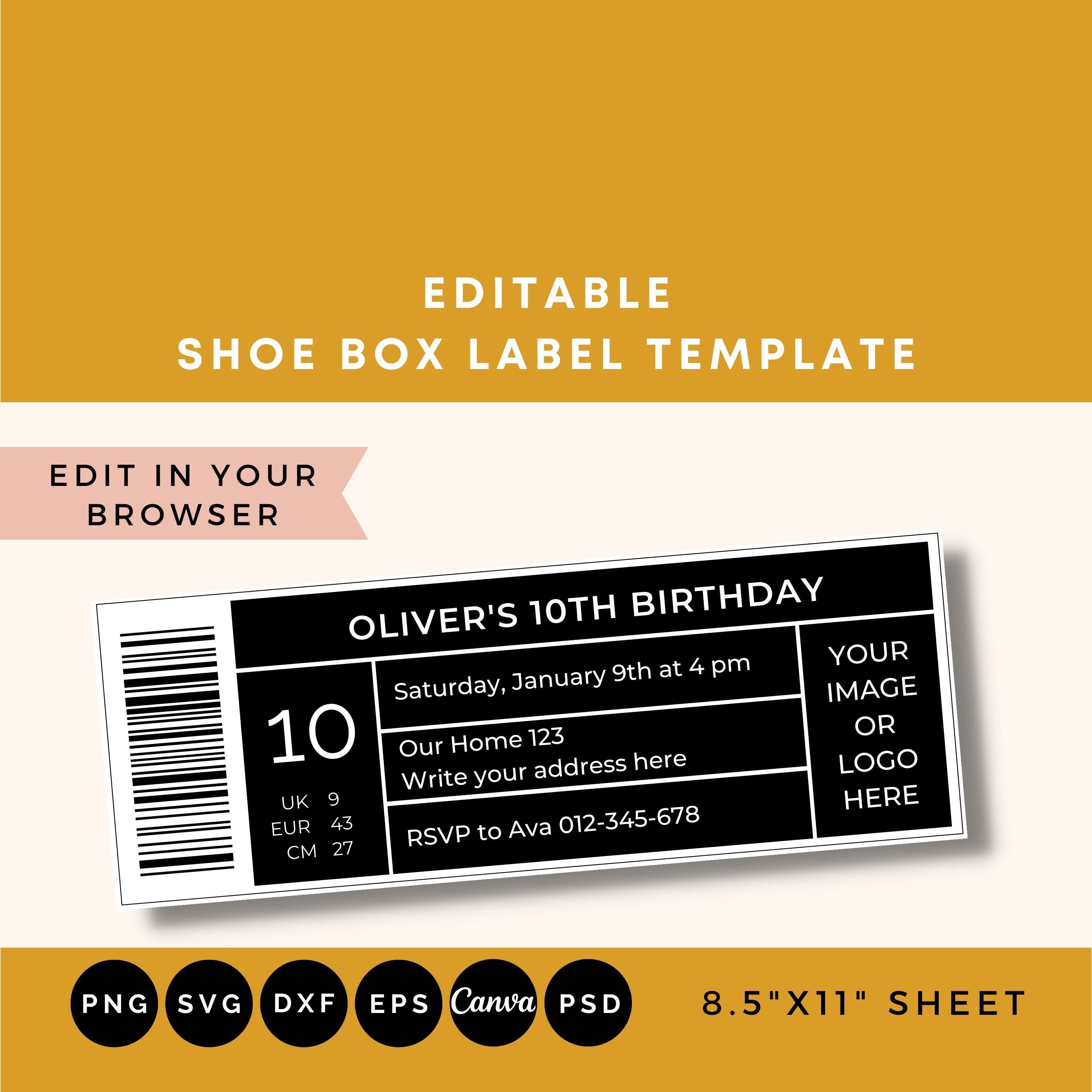 Shoe Box Label Template Shoe Box Label SVG Label Template - Etsy