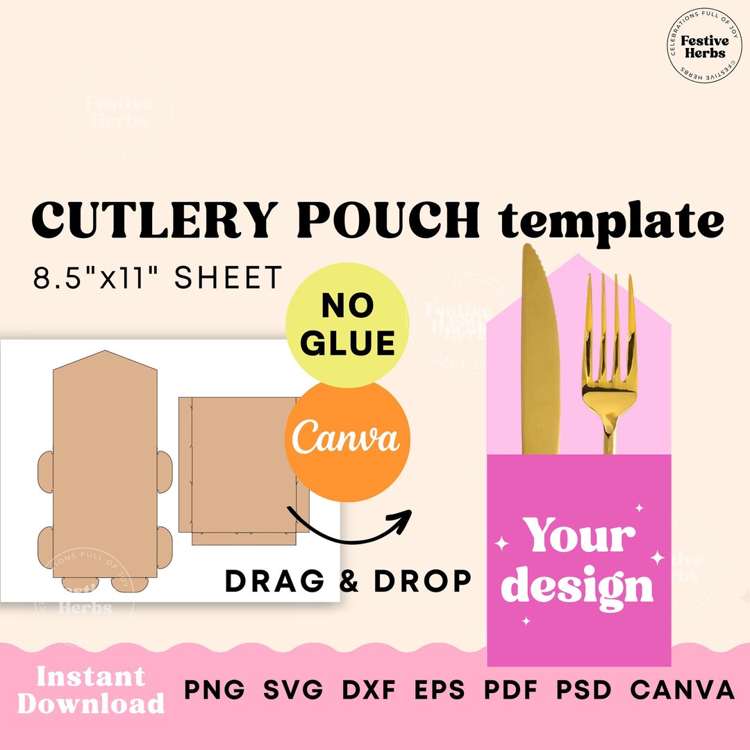 Cutlery Pouch Template, Cutlery Holder SVG, Template for Cutlery Holder ...