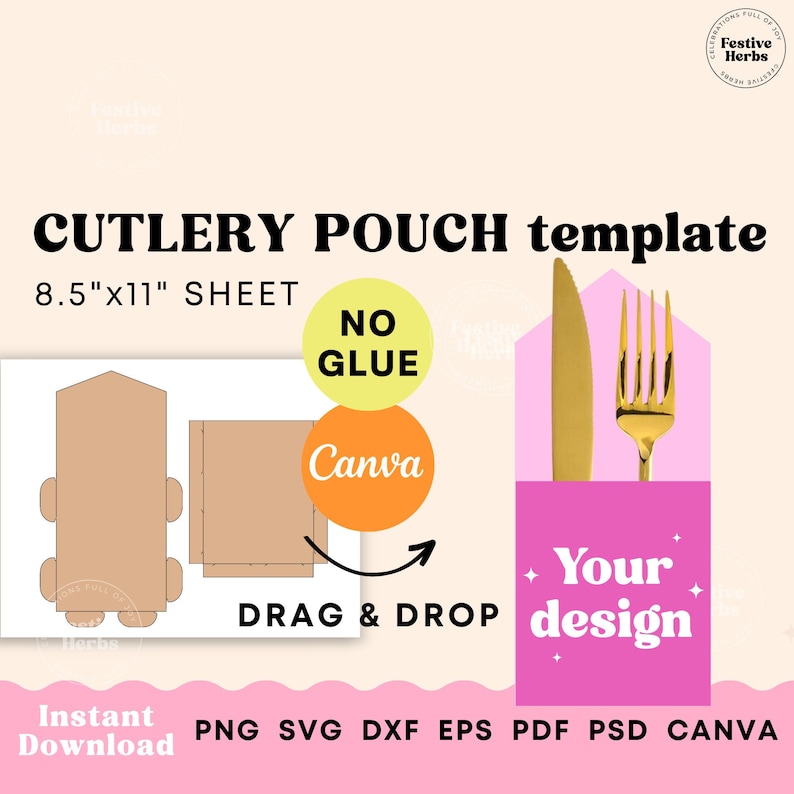 Cutlery Pouch Template, Cutlery Holder SVG, Template for Cutlery Holder ...
