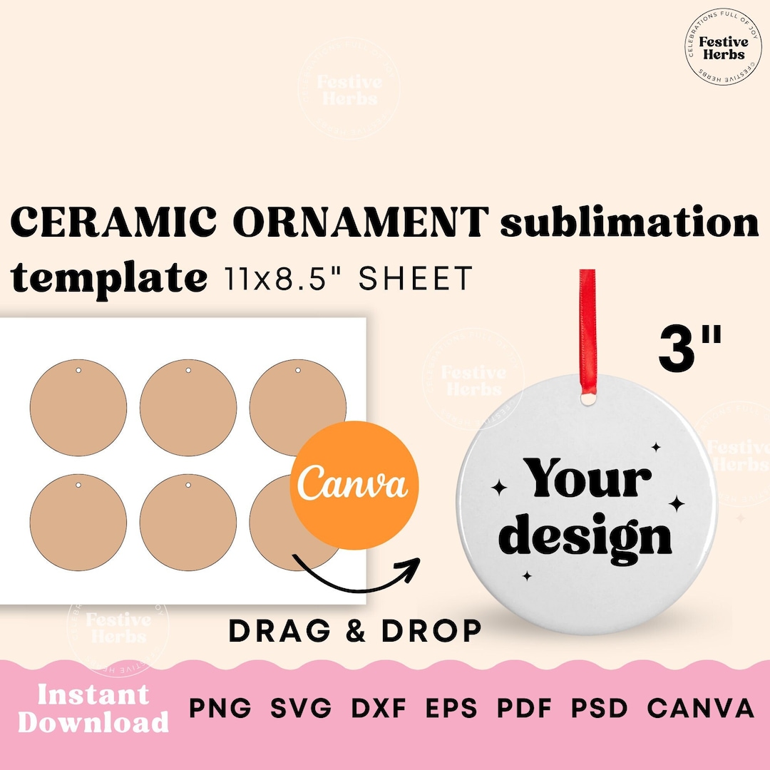 3 Inch Round Ceramic Ornament Template, Round Ornament SVG, Sublimation ...