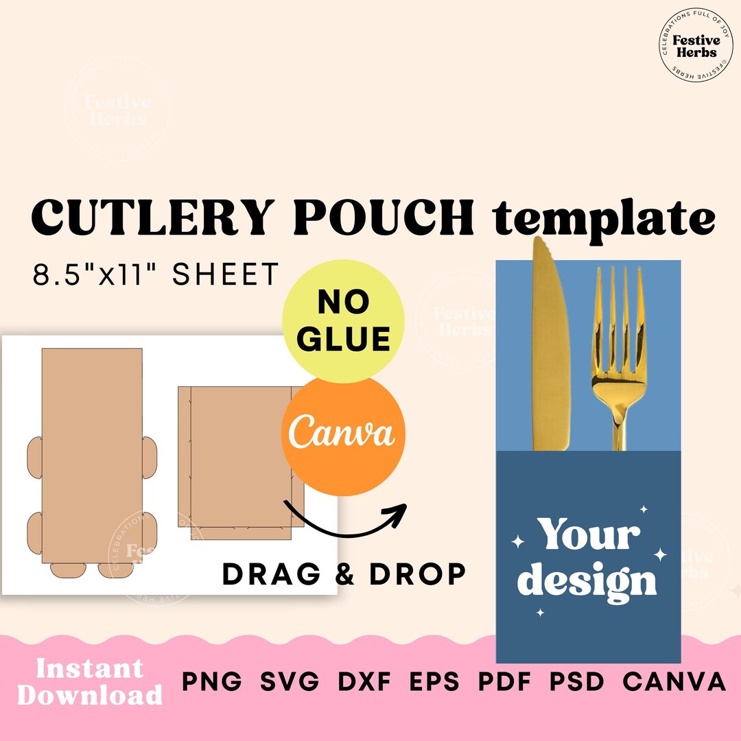 Cutlery Pouch Template, Cutlery Holder SVG, Template for Cutlery Holder ...