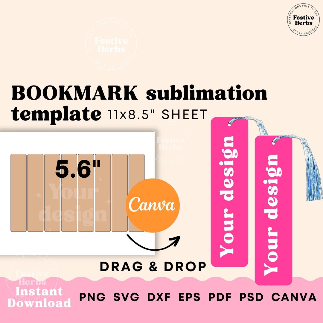 Bookmark Template, Bookmark Sublimation Template, 5.67 in Printable ...