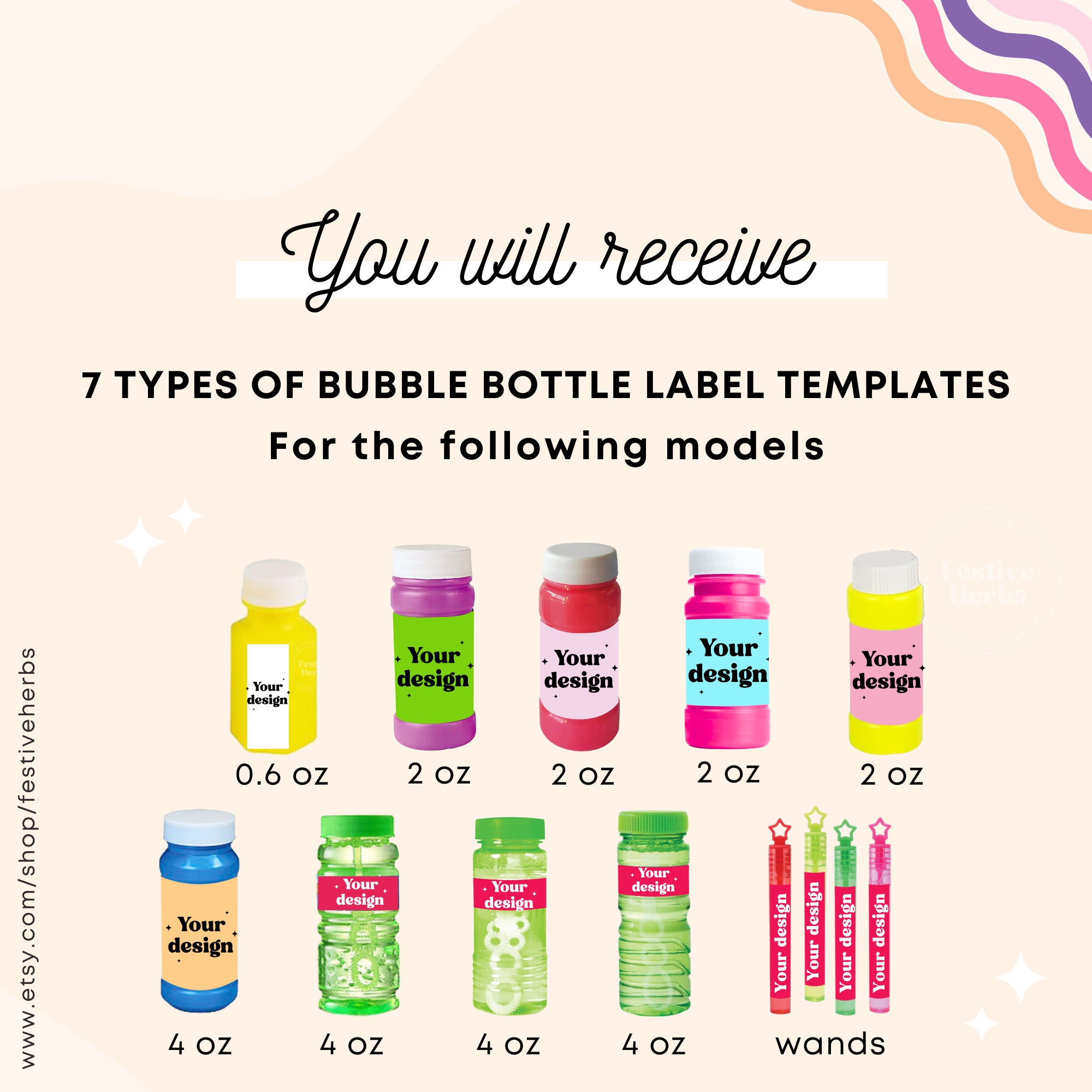 Bubble Bottle Label Template BUNDLE, Party Favor Templates Canva, Kids ...