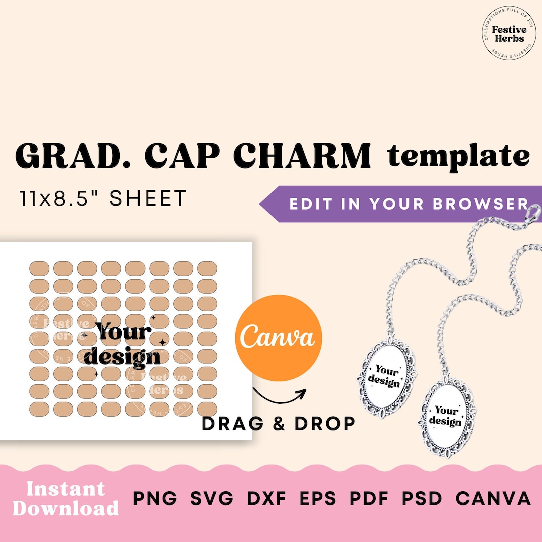 Graduation Cap Charm Template, Cap Charm Memorial Template, Charm ...