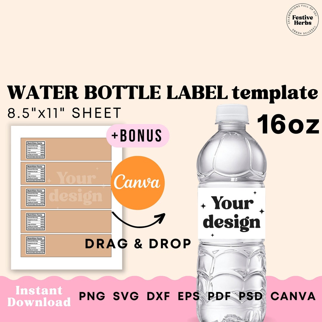 Water Bottle Label Template Printable Water Bottle Label - Etsy