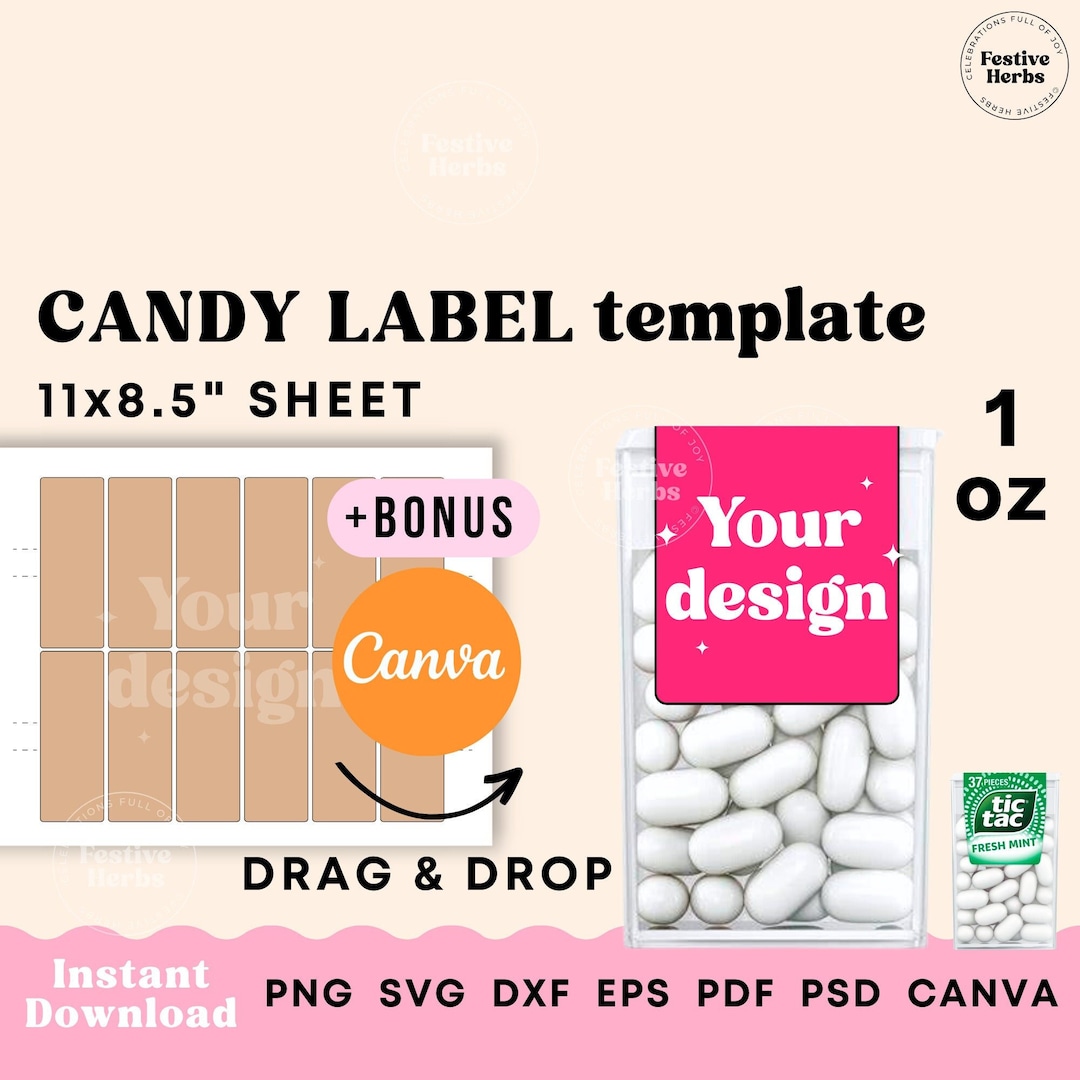 Tic tac label template Label SVG template canva Candy label - Etsy España
