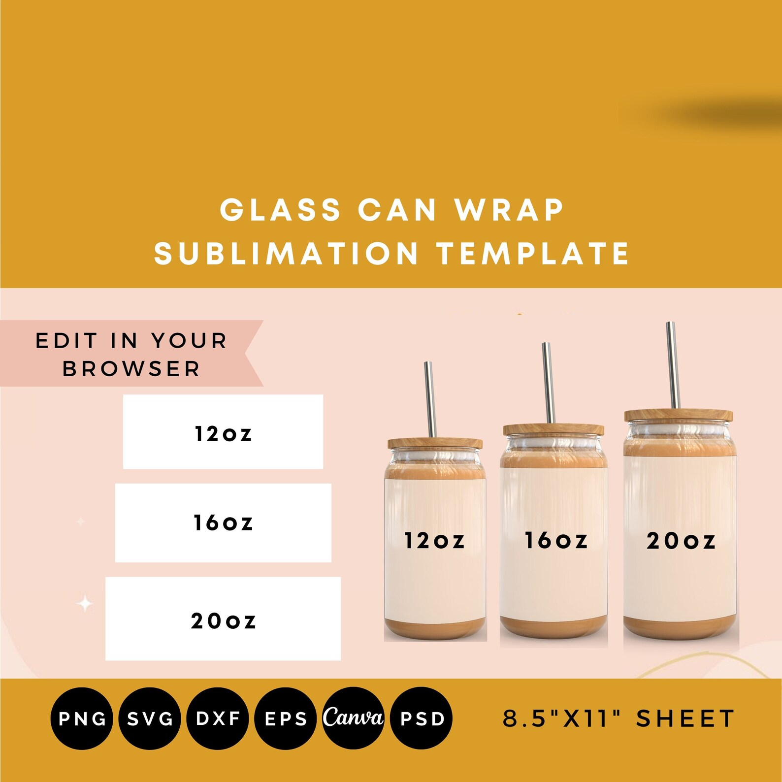 Glass Can Wrap Template, Sublimation Template for Glass Can Wrap, Glass ...