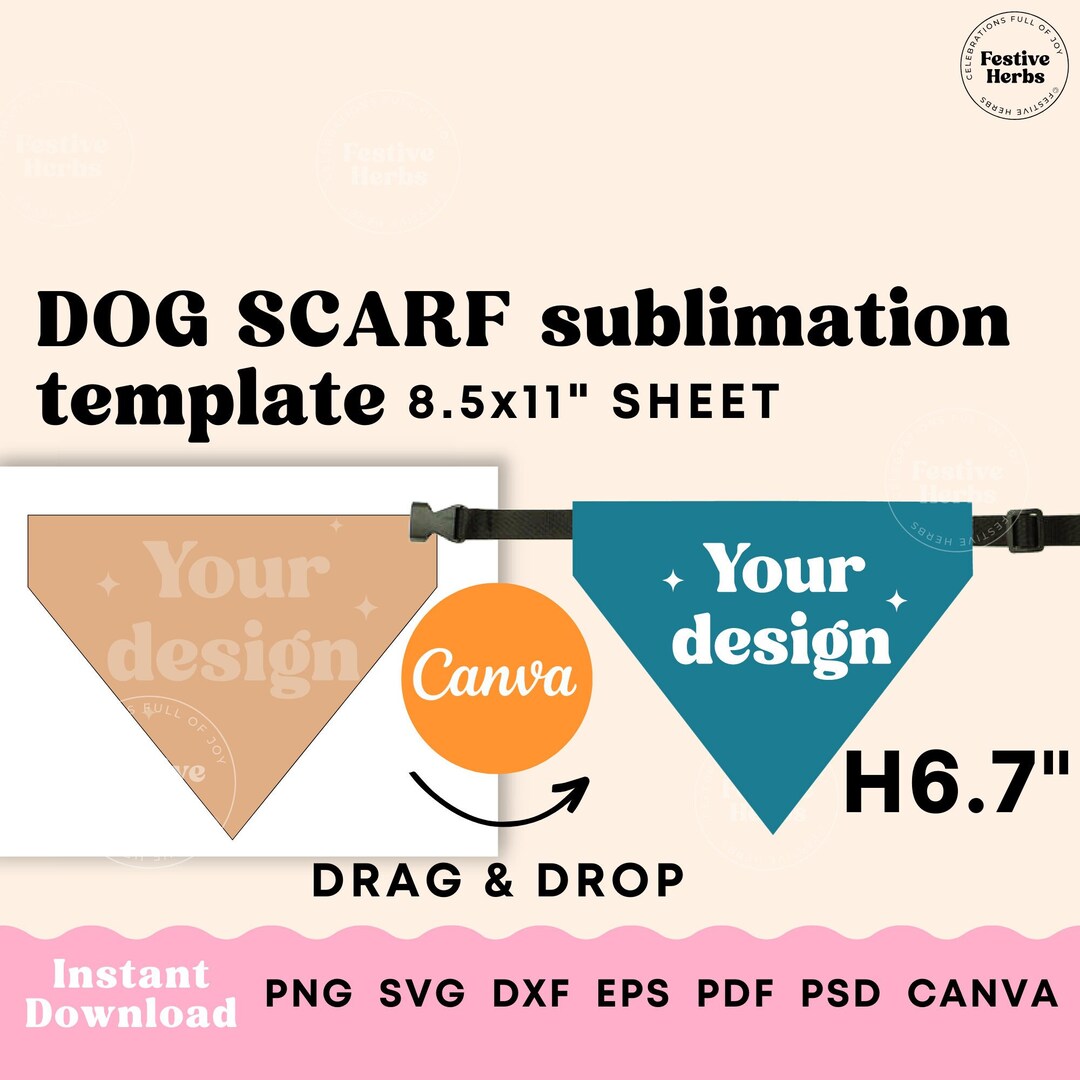 Dog Bandana Sublimation, Dog Bandana Template SVG, Dog Scarf ...
