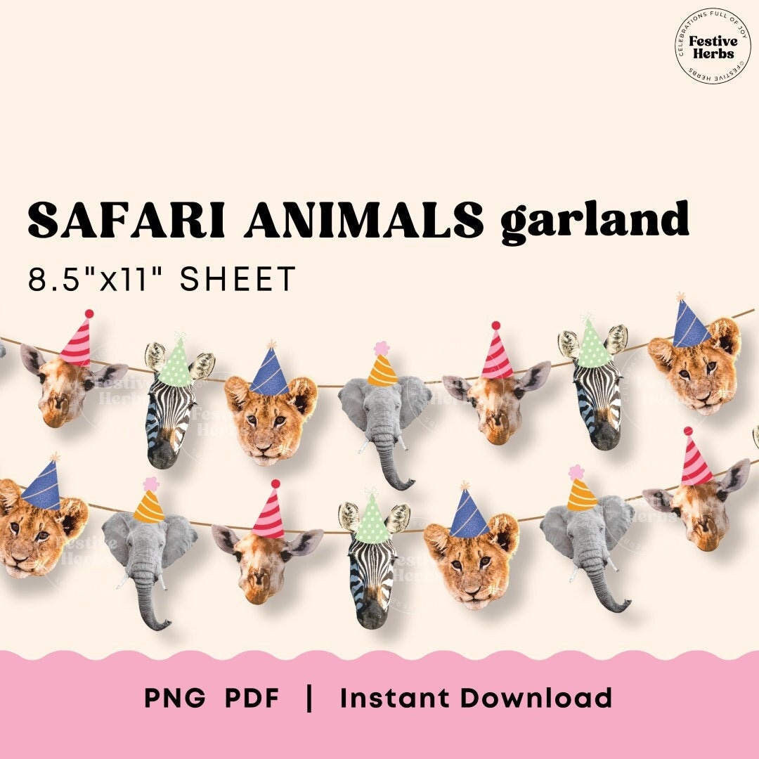 Safari Animals Garland, Safari Baby Shower Printable, Safari Birthday ...