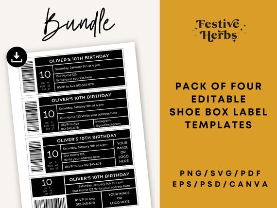 Shoe Box Label Template Shoe Box Label SVG Label Template - Etsy