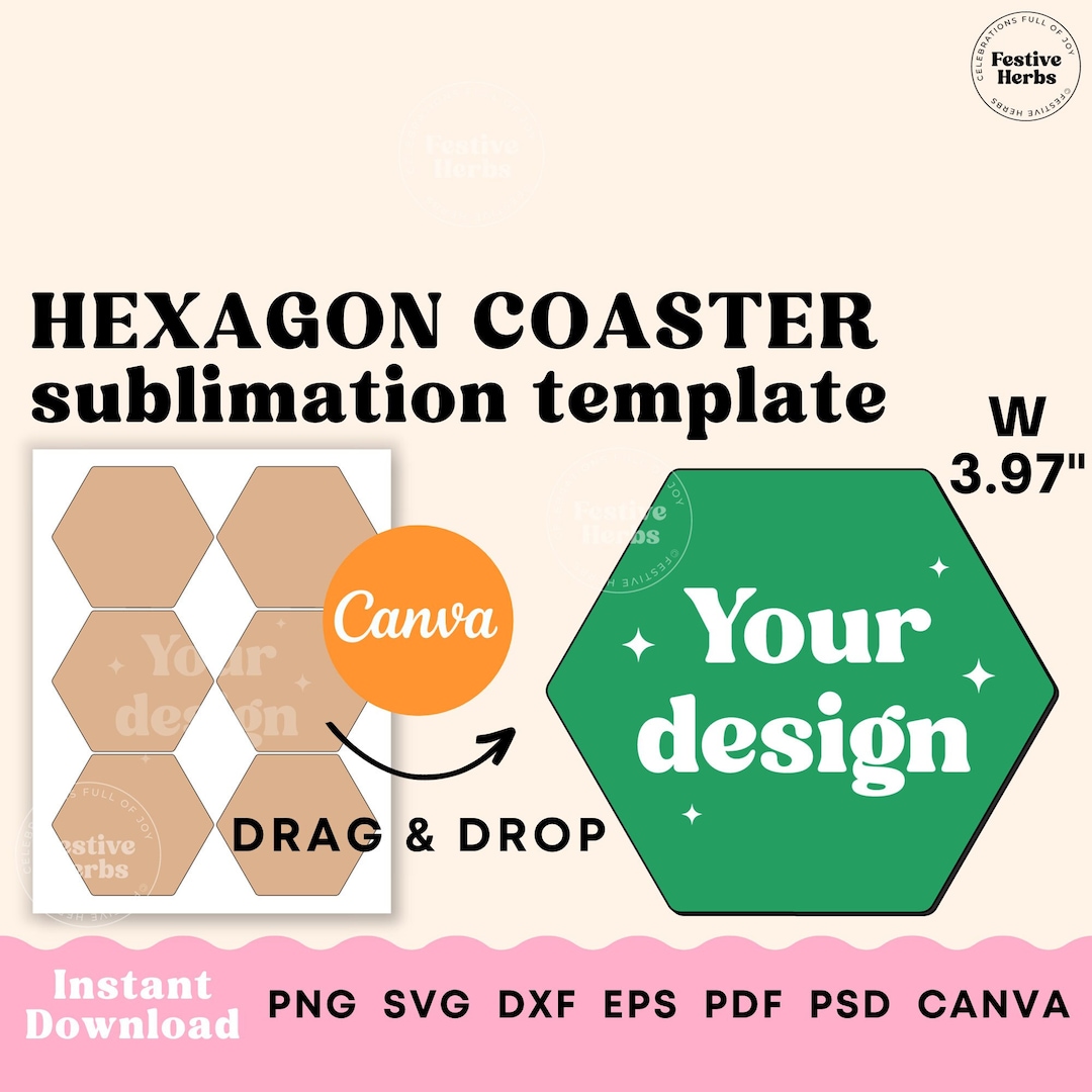 Hexagon Coaster SVG, Coaster Template, Cup Coaster Personalized Coaster ...