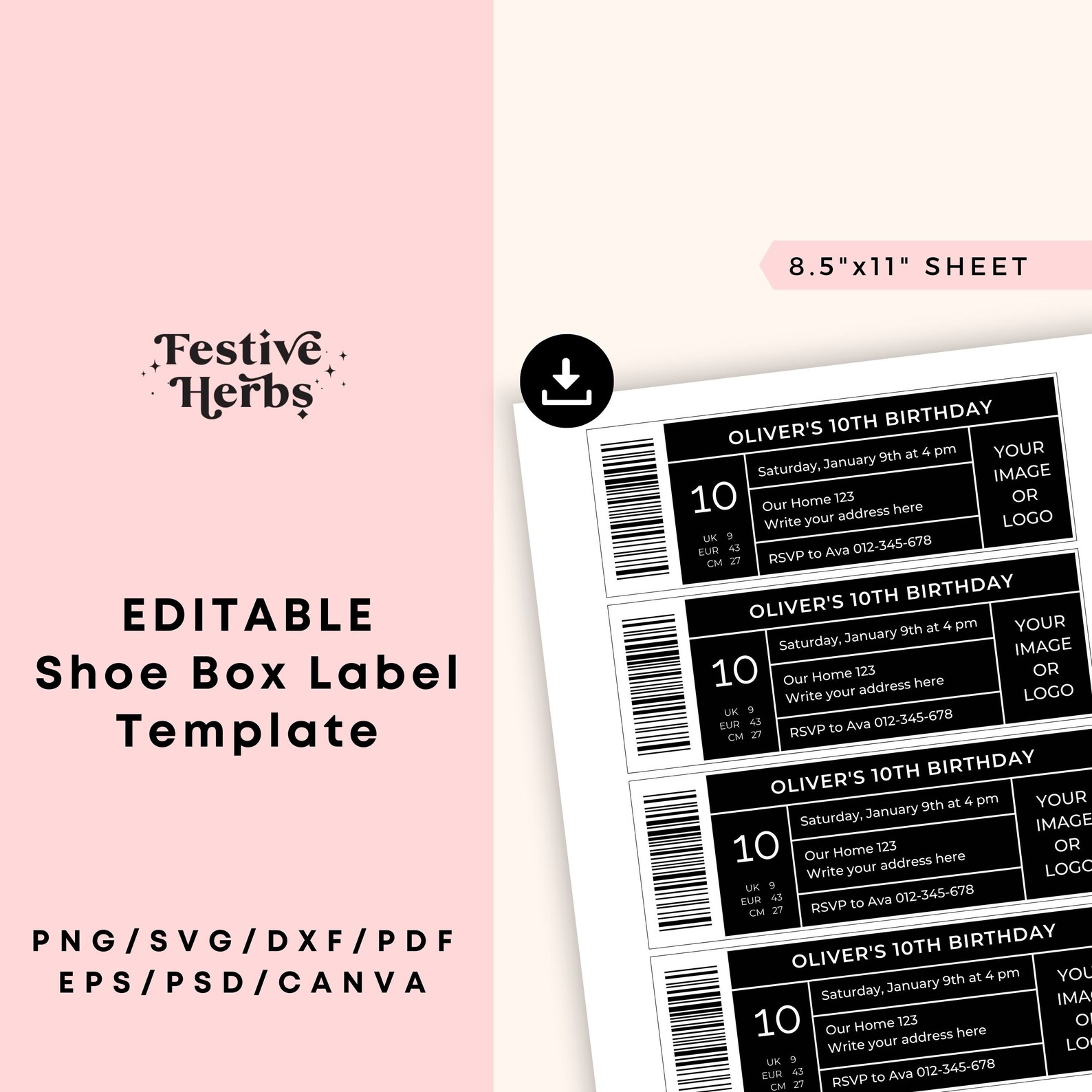 Shoe Box Label Template, Shoe Box Label SVG, Label Template for Shoe ...