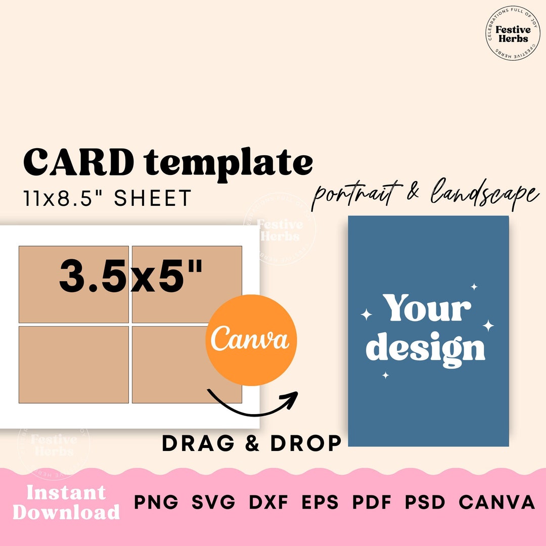 Card Template, 3.5x5 Inch Invitation Card SVG Digital Download, Thank ...