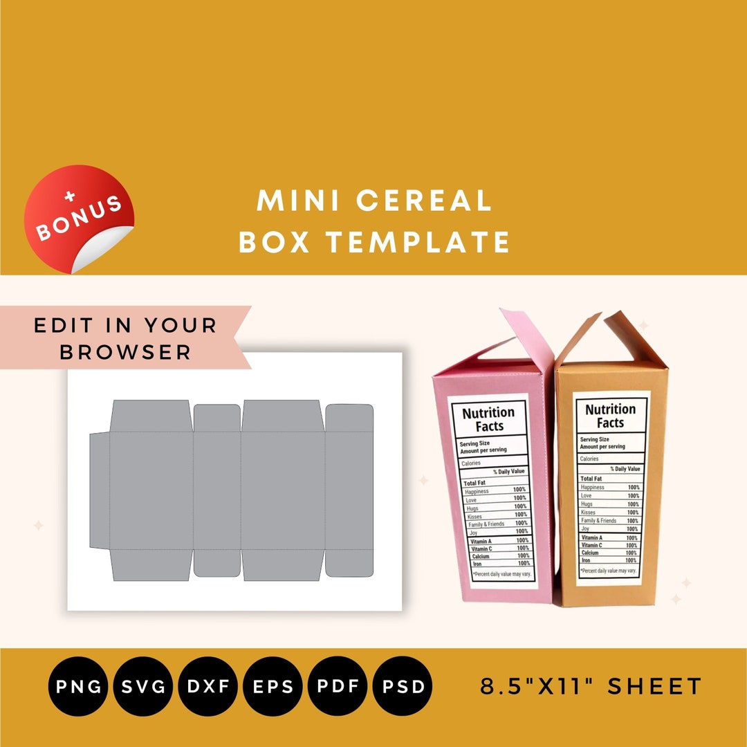 Cereal Box SVG, Cereal Box Template, Cereal Box Valentine, Snack Box ...