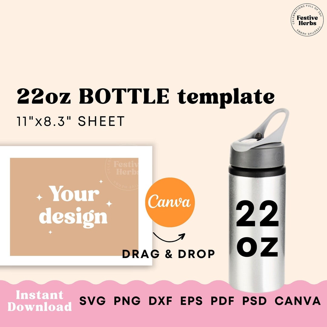 22oz Water Bottle Template, Sublimation Template for 660ml Water Bottle ...