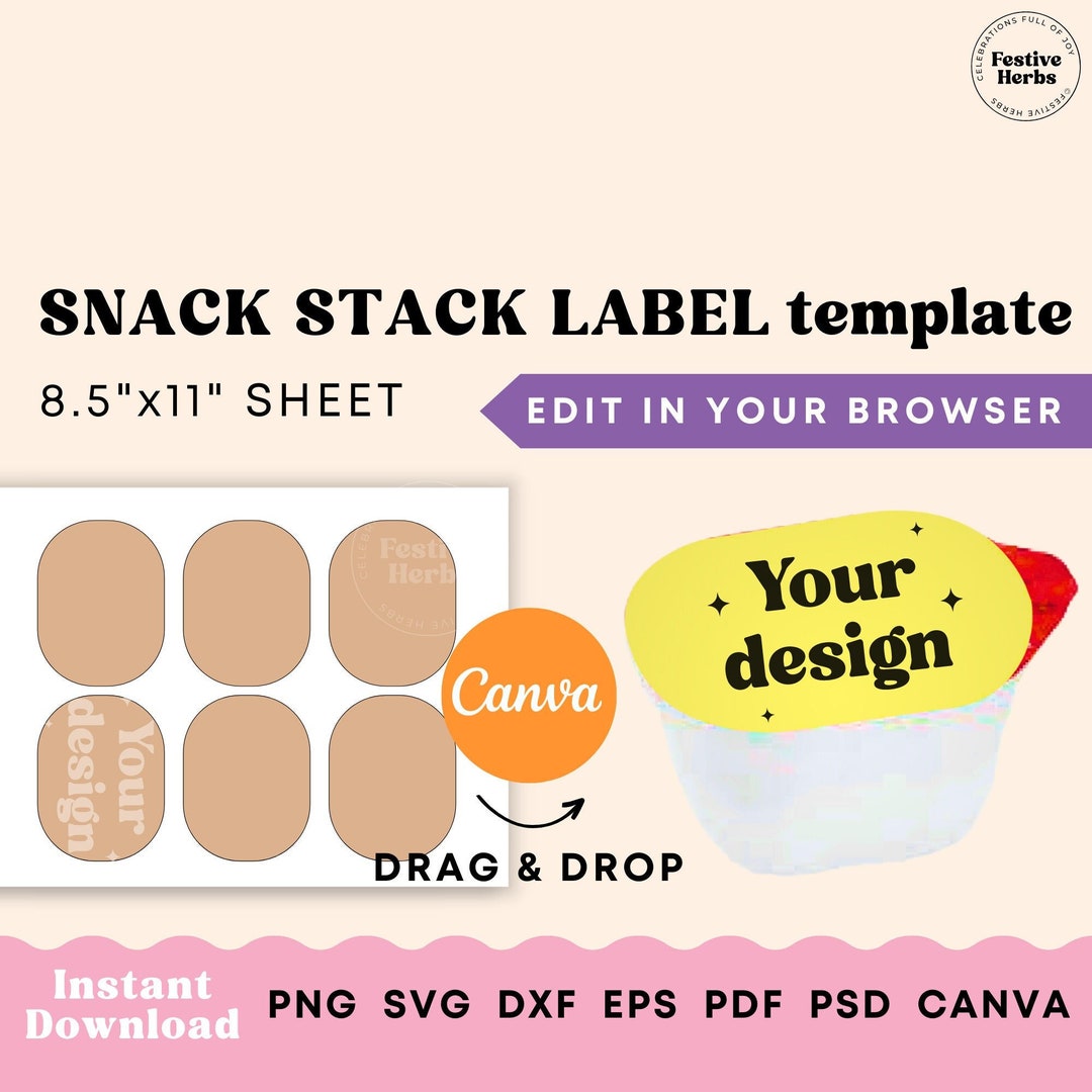 Snack Template, Snack Stack Chip Topper Label Template Canva, Party ...