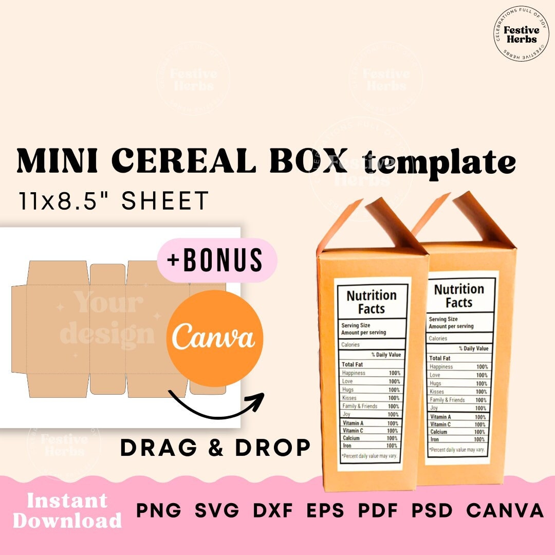 Cereal Box SVG, Cereal Box Template, Cereal Box Valentine Snack Box SVG ...