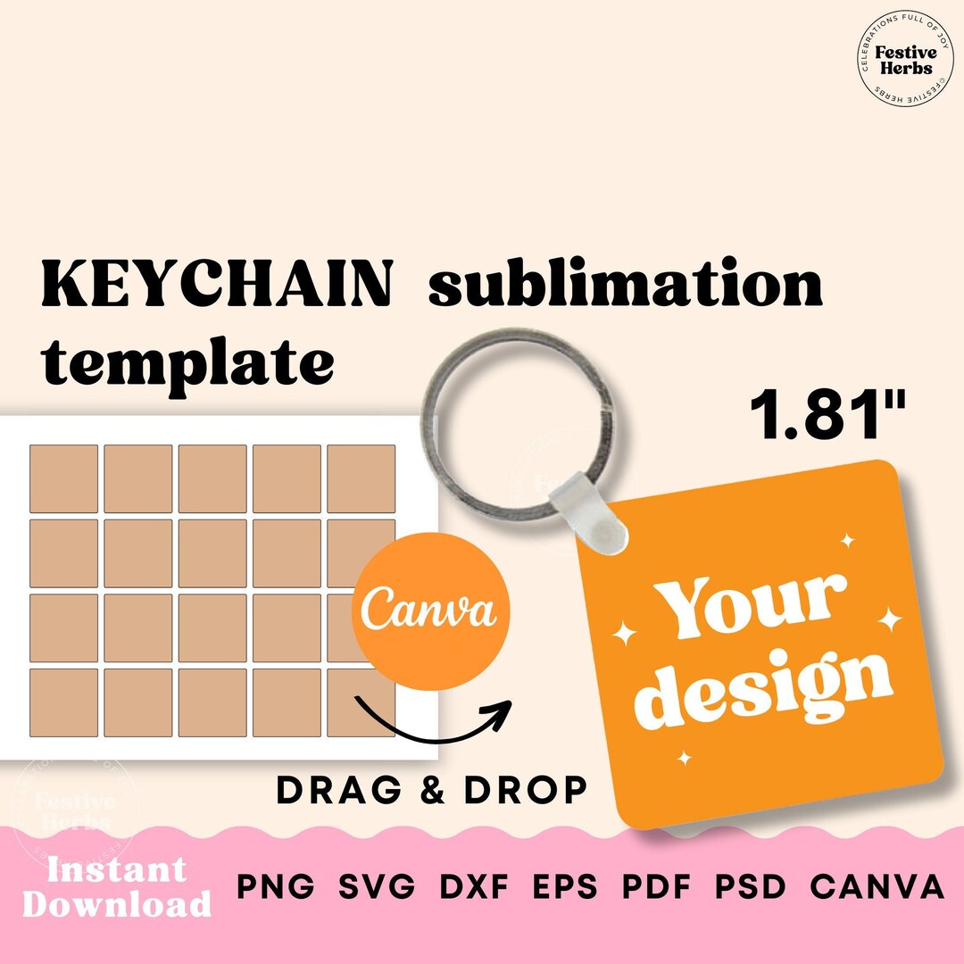 Keychain Template for Sublimation, Square Keychain Svg Png, Sublimation ...