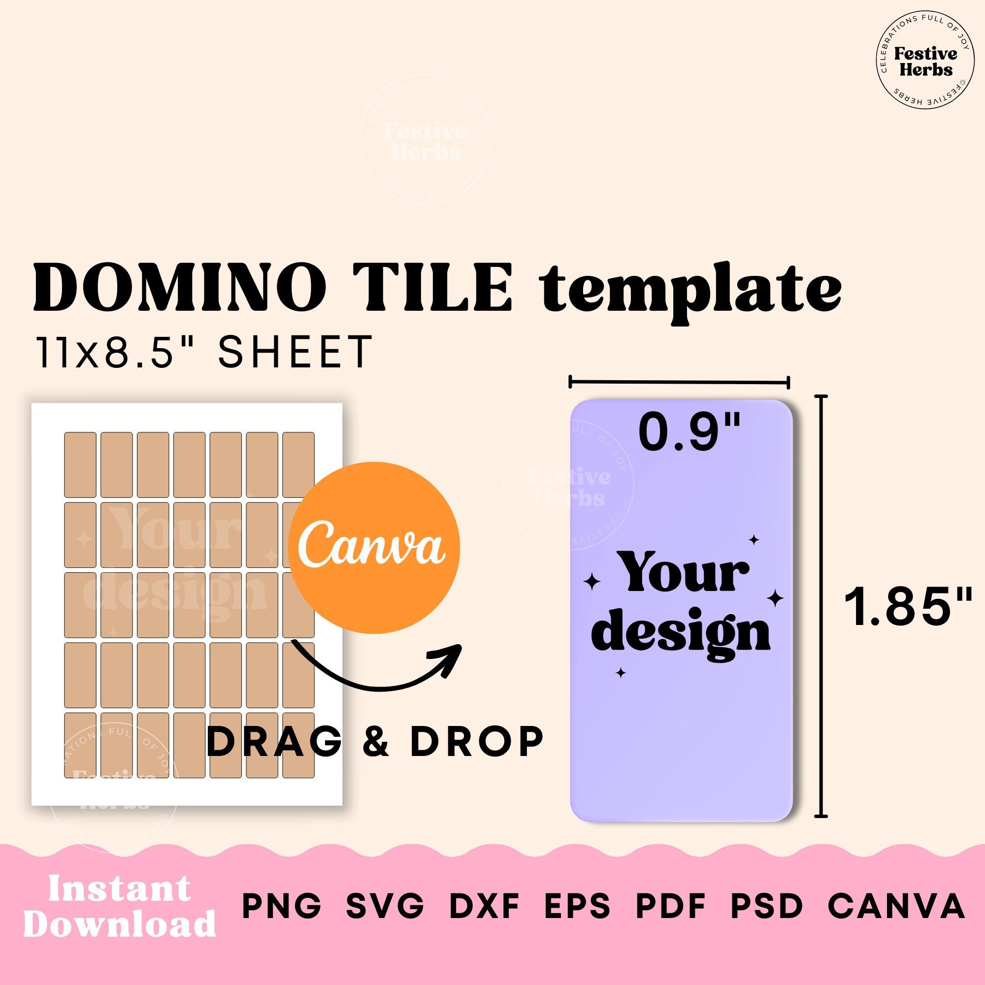 Domino Template, Domino Tile SVG Template for Cricut, Canva Template ...