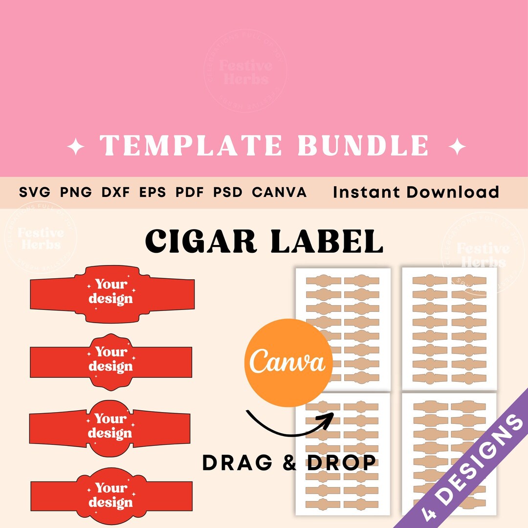 Cigar Wrapper Template BUNDLE, Cigar Label Template, Cigar Wrapper SVG, Fathers Day Gift Digital ...