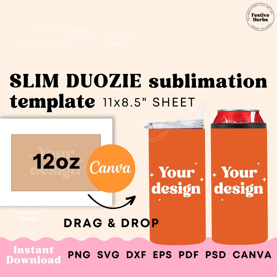 12oz Slim Duozie Sublimation Template, Can Cooler Template, Can Cooler ...