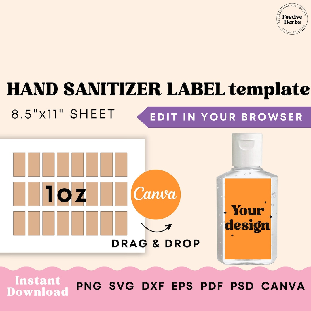 Hand Sanitize Label Template Hand Sanitize Label - Etsy