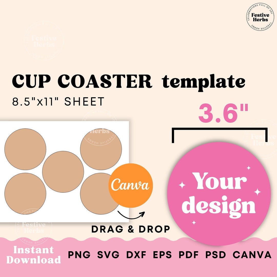 Cup Coaster Template, Cup Coaster PNG, Canva Template SVG, Cup Coaster ...