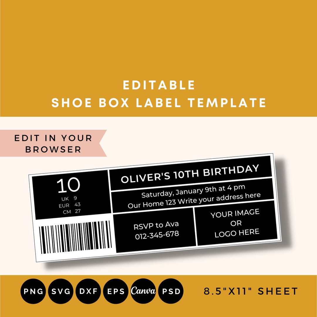 Shoe Box Label Template, Shoe Box Label SVG, Label Template for Shoe ...