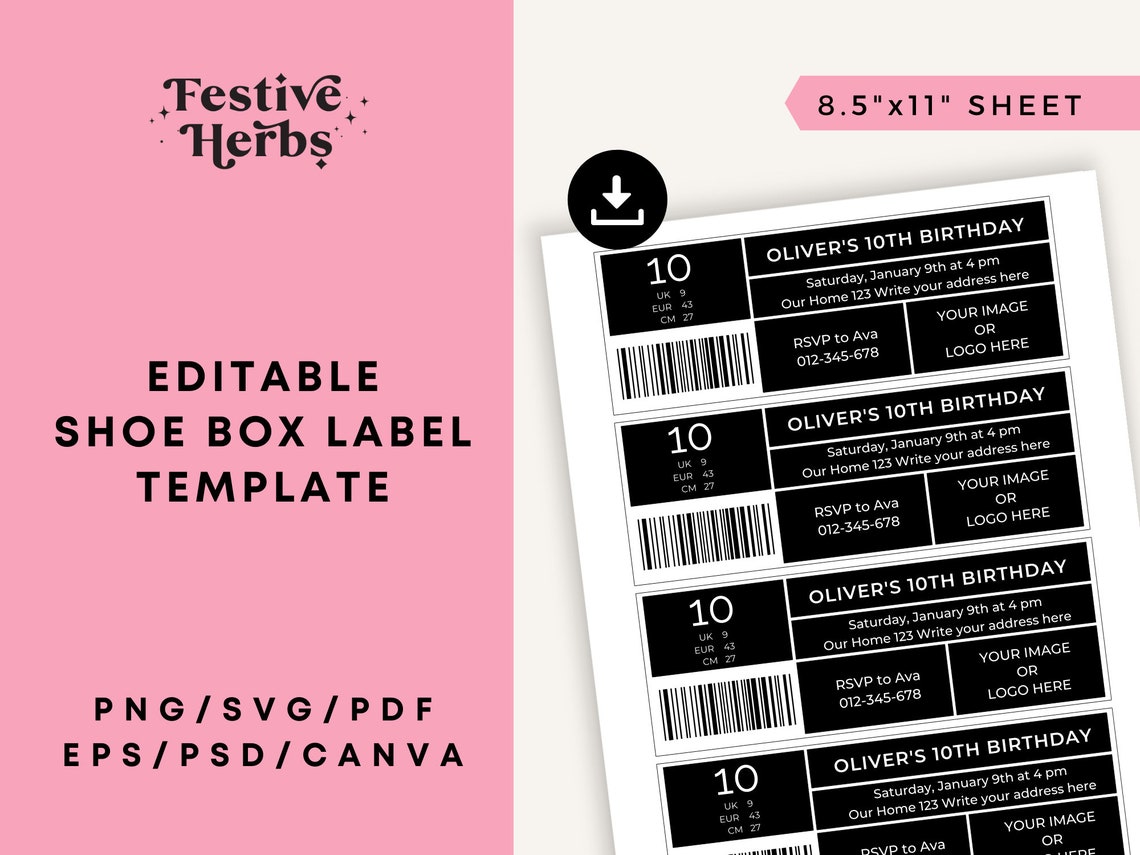 Shoe Box Label Template Shoe Box Label SVG Label Template | Etsy