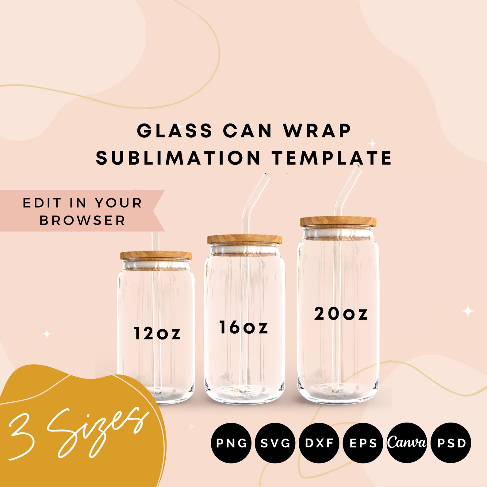 Glass Can Wrap Template, Sublimation Template for Glass Can Wrap, Glass ...