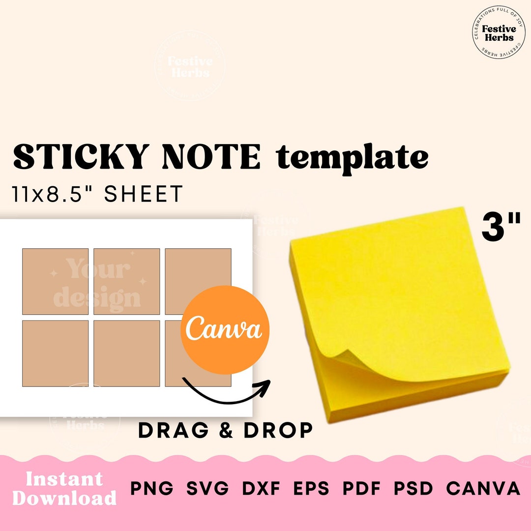 Sticky Note Template, Sticky Note SVG Cut File, Sticky Note Canva ...