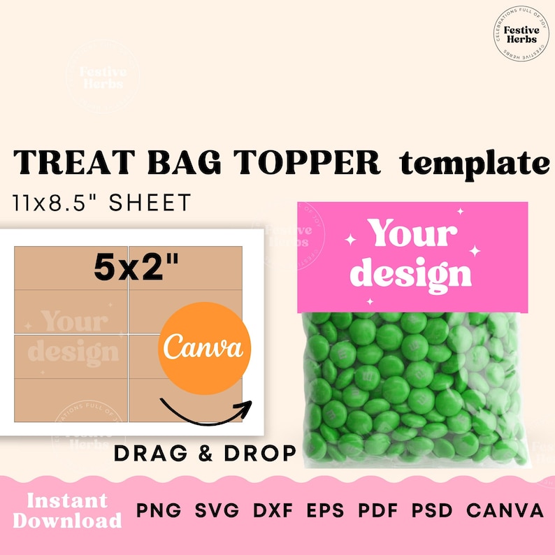 Treat Bag Topper Template, Treat Bag Topper Back to School, Bridal ...