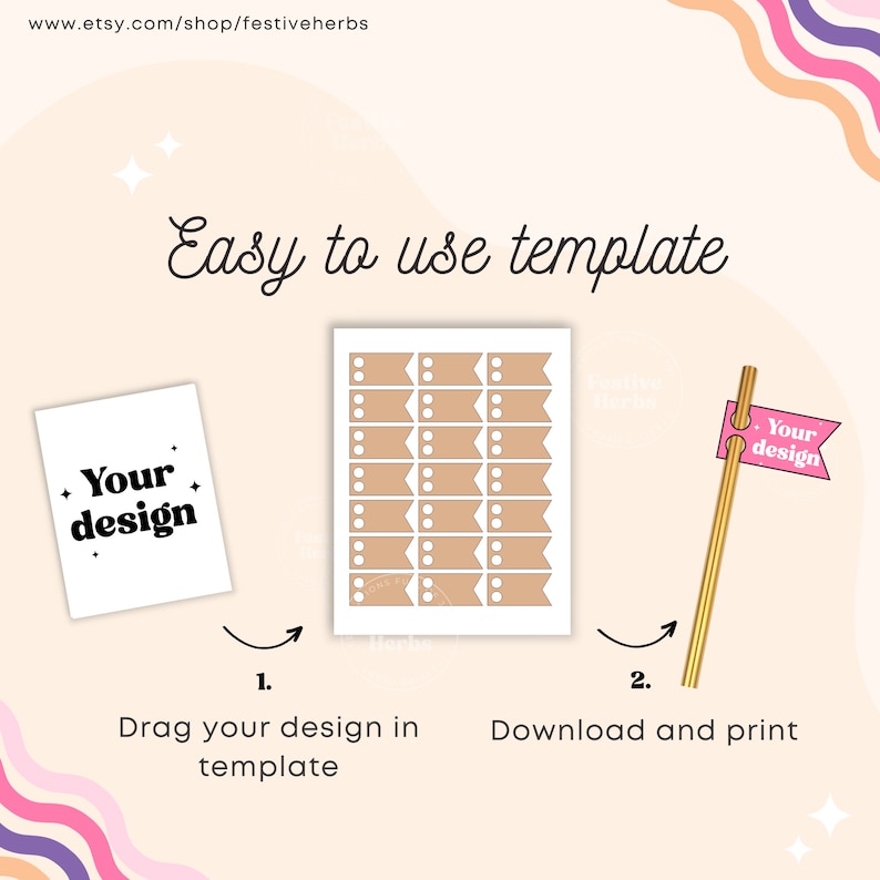Straw Tag Template, Drinking Straw Flag Template, Party Template Canva ...