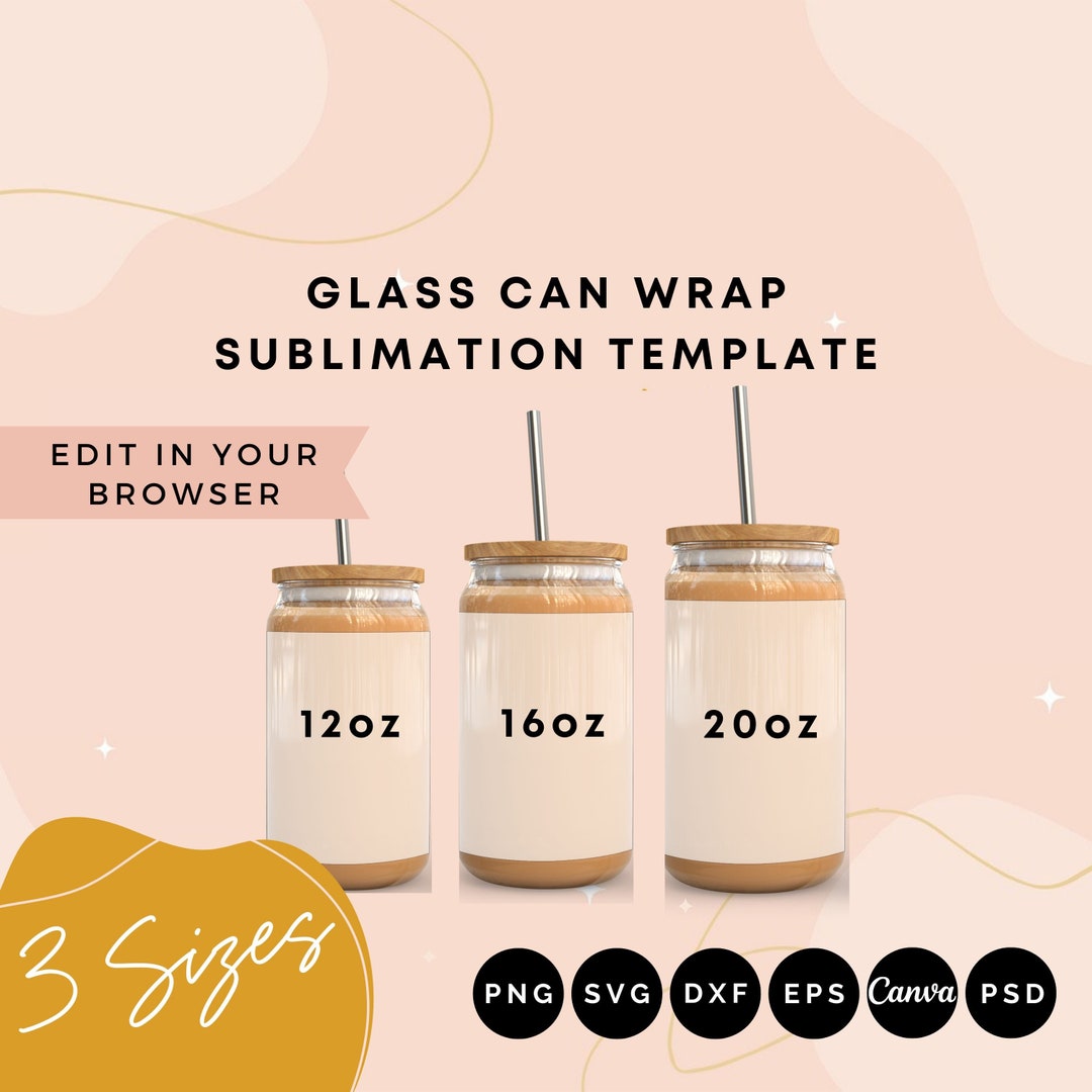 Glass Can Wrap Template, Sublimation Template for Glass Can Wrap, Glass ...